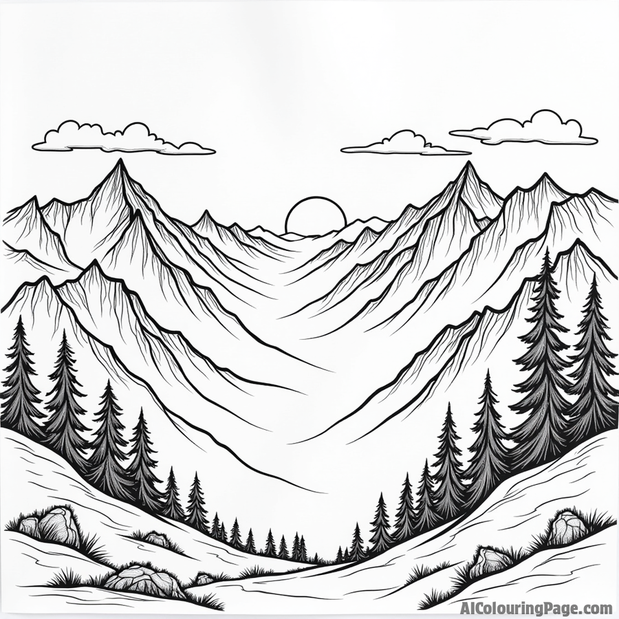 Free Mountain Coloring Pages - Print in 60 Seconds | AI Colouring Page