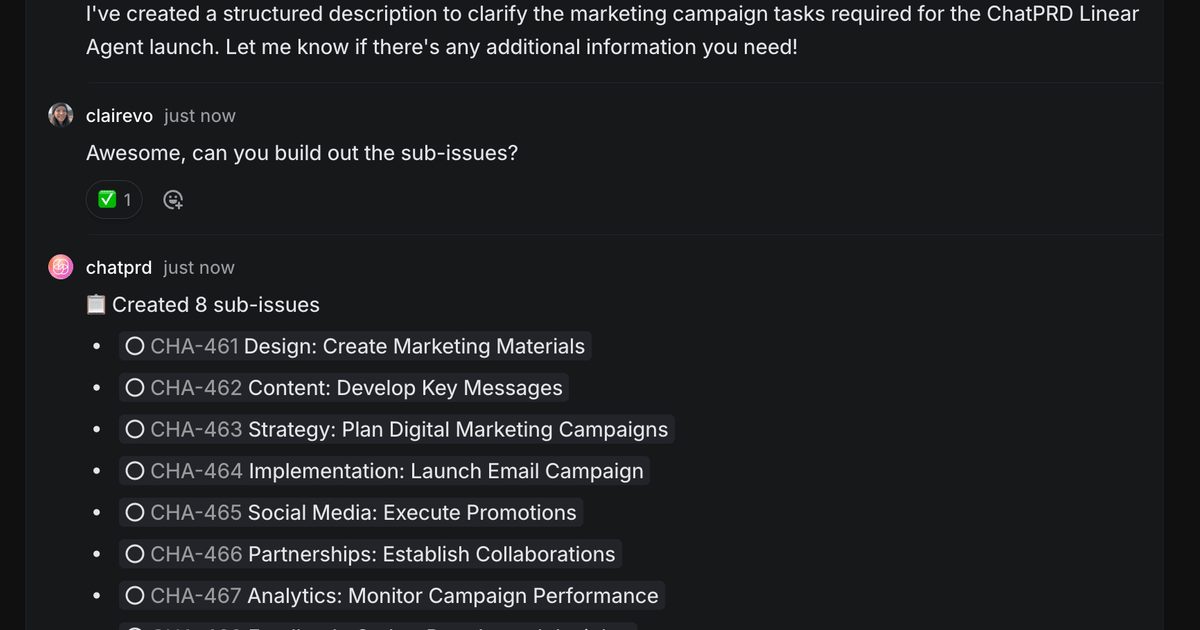 💕 What's New: Linear agent for ChatPRD Teams | ChatPRD Blog