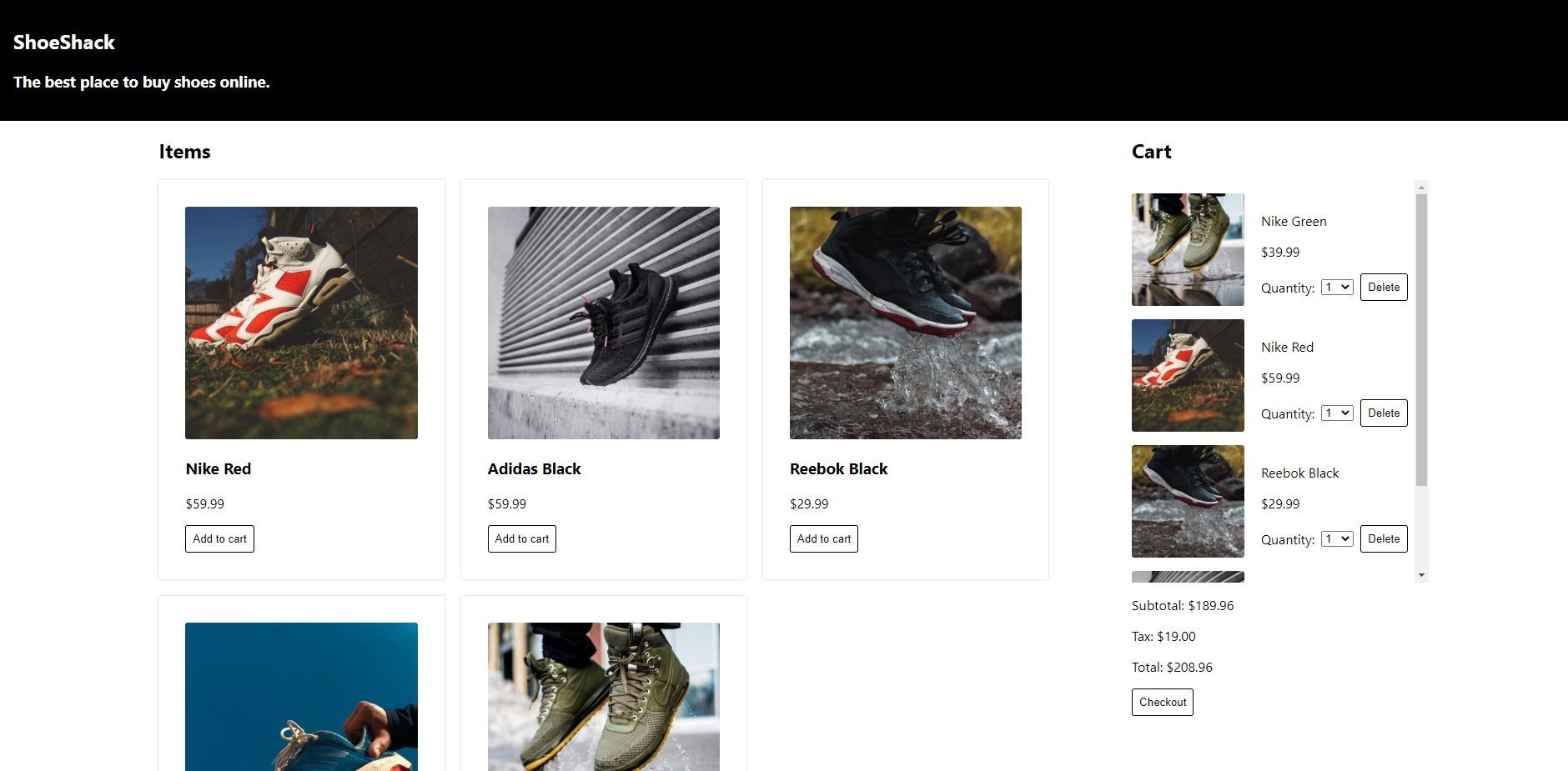 GitHub - CarlsJr4/shoeShack: Simple shopping cart application made with React. Redux was used ...