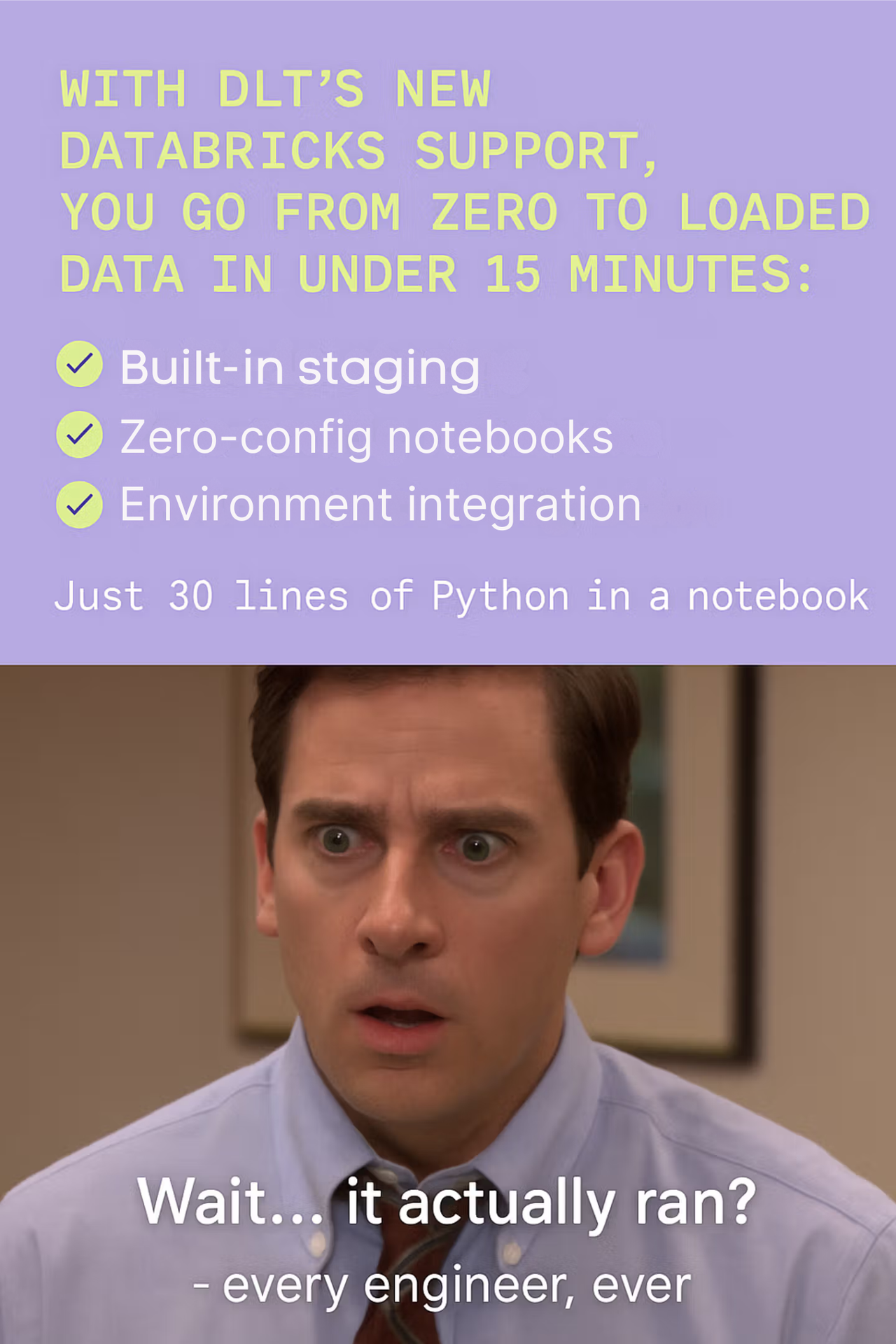 dlt for Databricks: staging, notebooks, zero config
