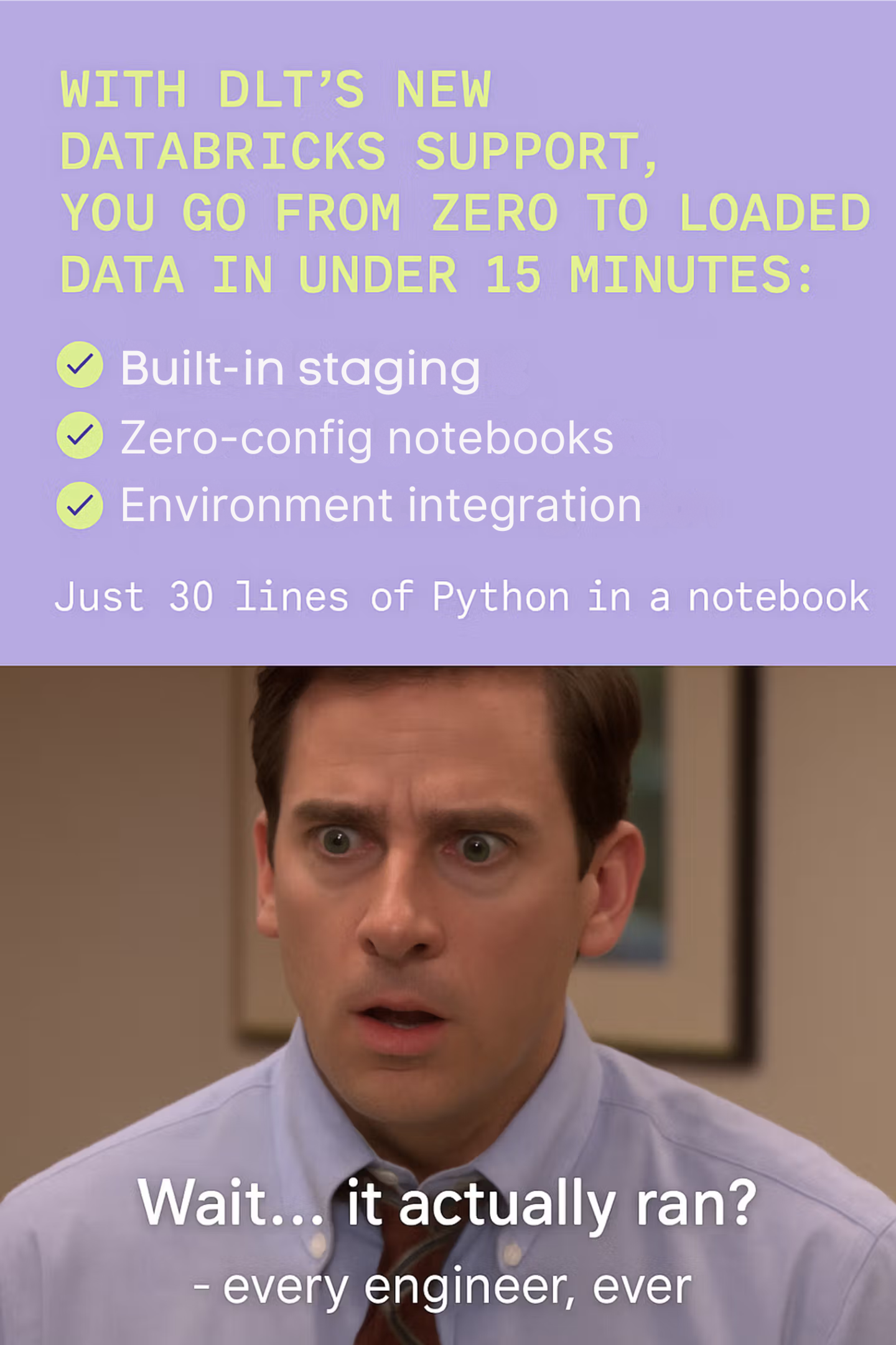 dlt for Databricks: staging, notebooks, zero config