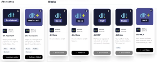 Initial dlt, dlt+ assistants & MCP server on Continue