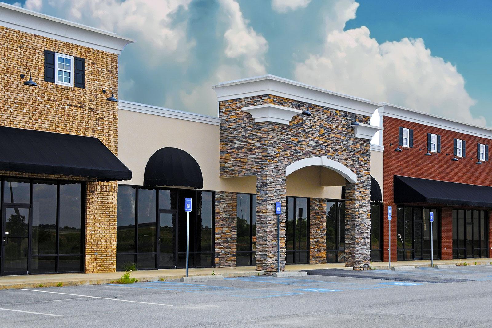 Unbranded store fronts.
