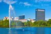 A lake and buildings in Houston.