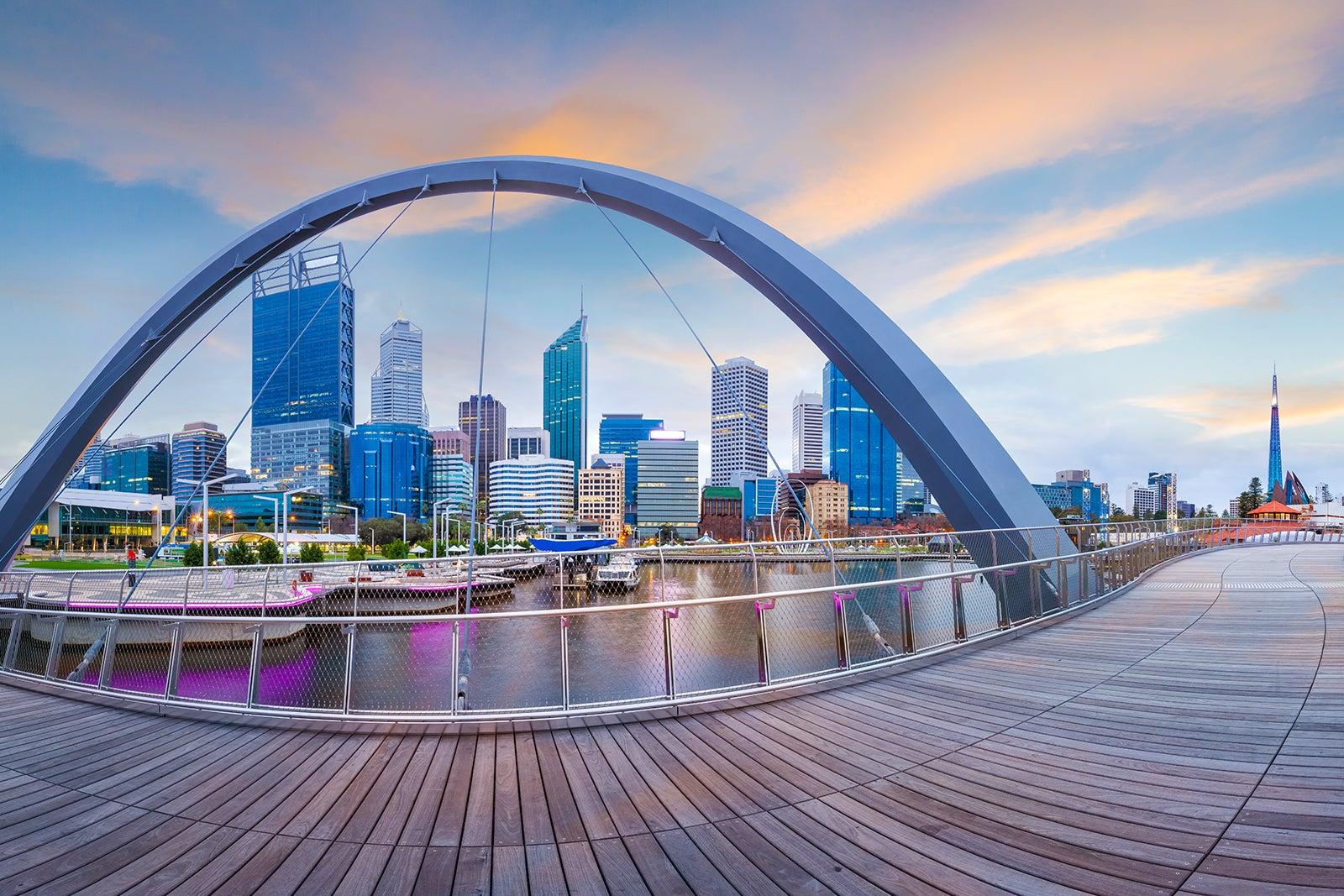 View of Perth from the Elizabeth Quay Bridge.