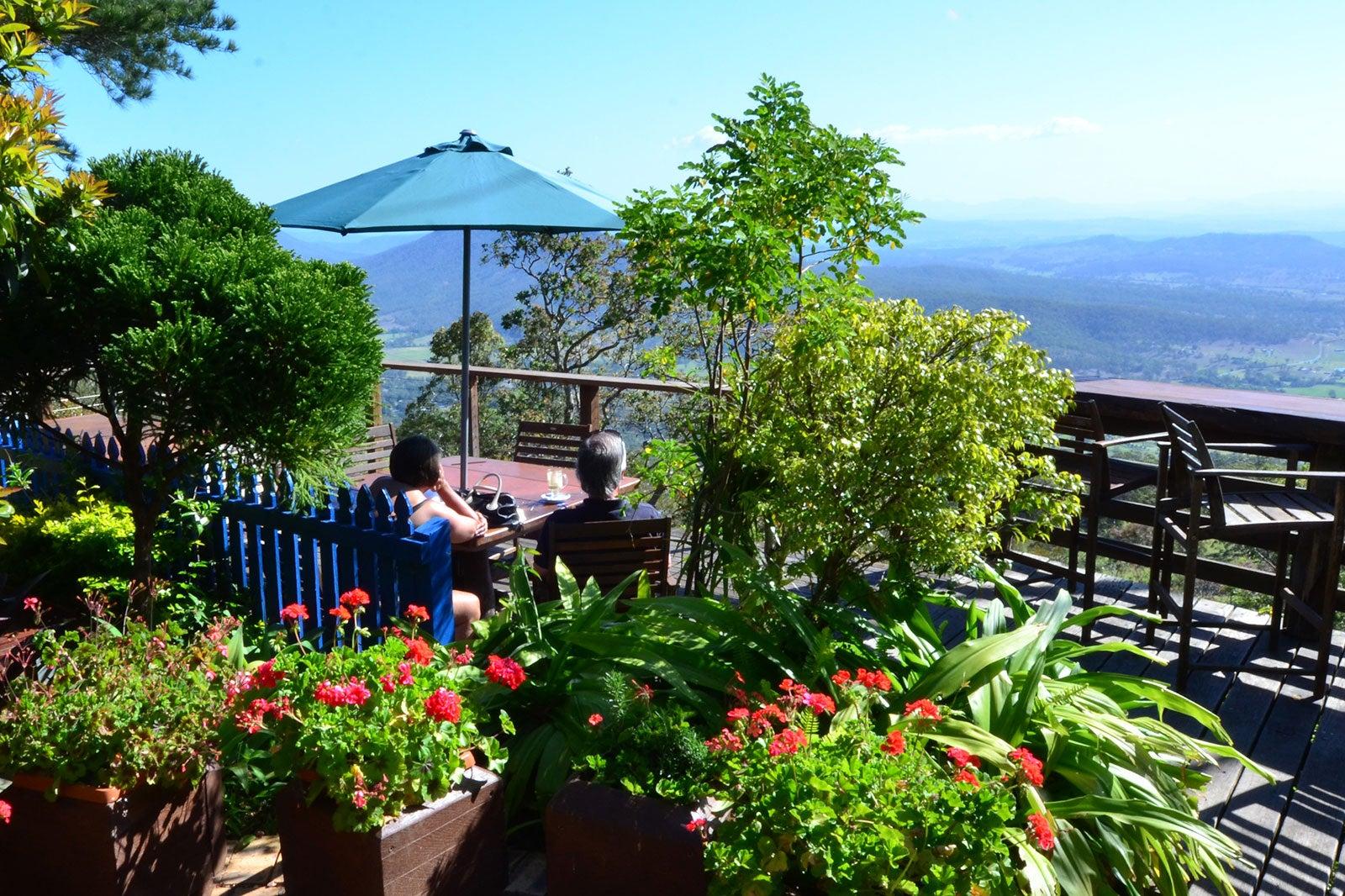 Diners with a view of landscape.