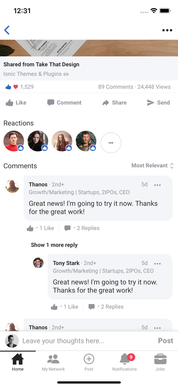 Linkedin React 5 Take That Design