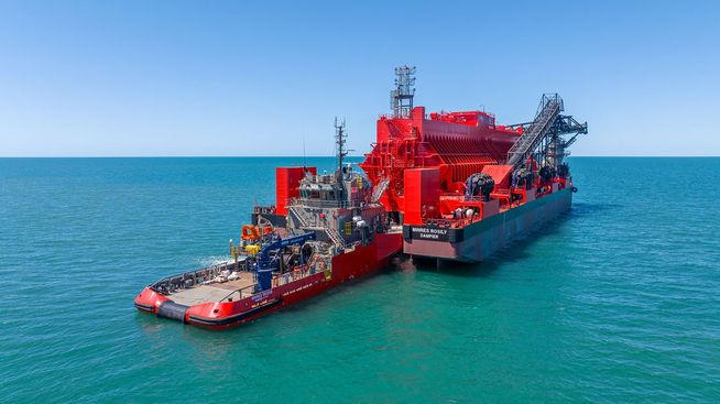 Onslow Iron's first transhipper launched | Iron Ore | Mineral Resources