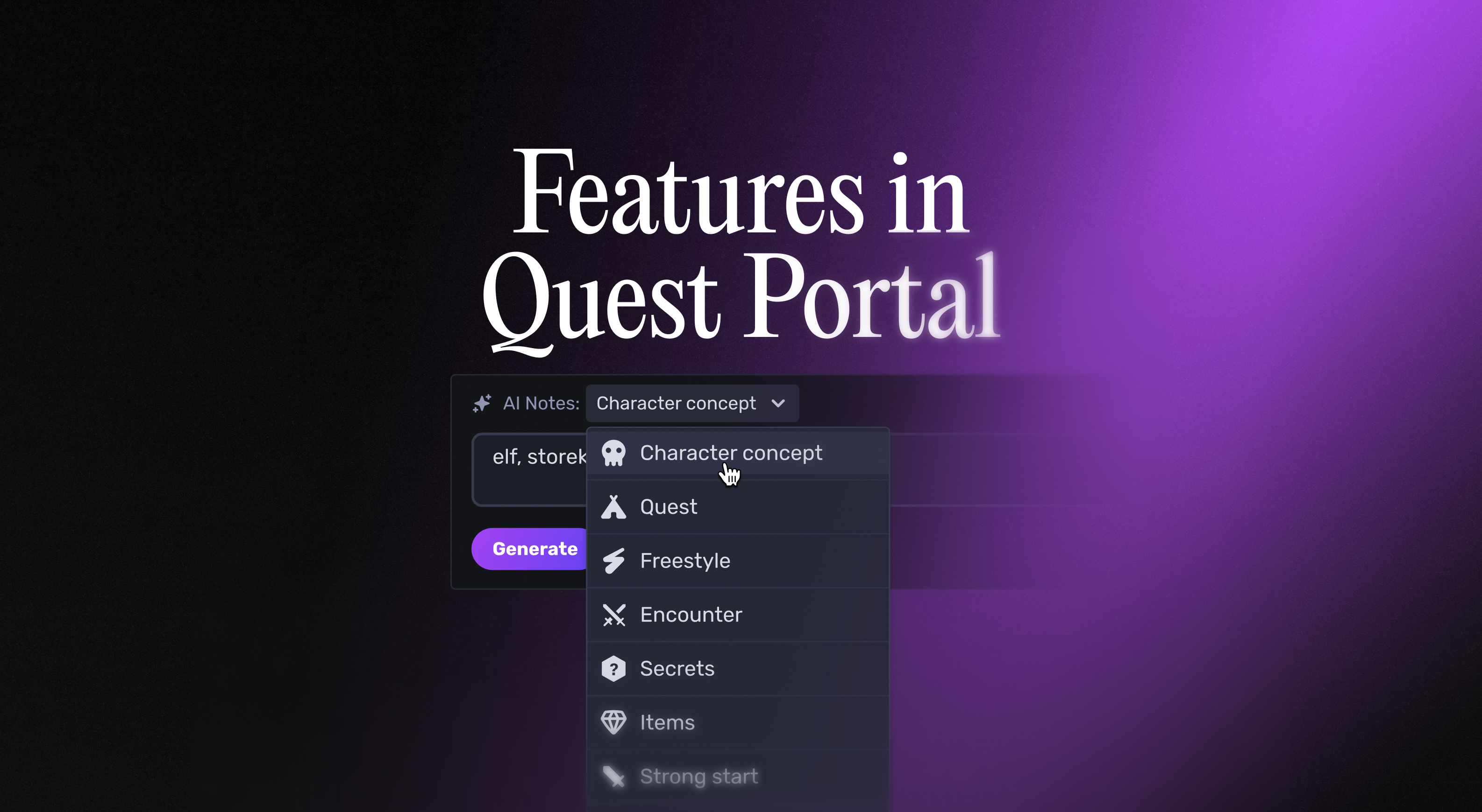 Features in Quest Portal VTT