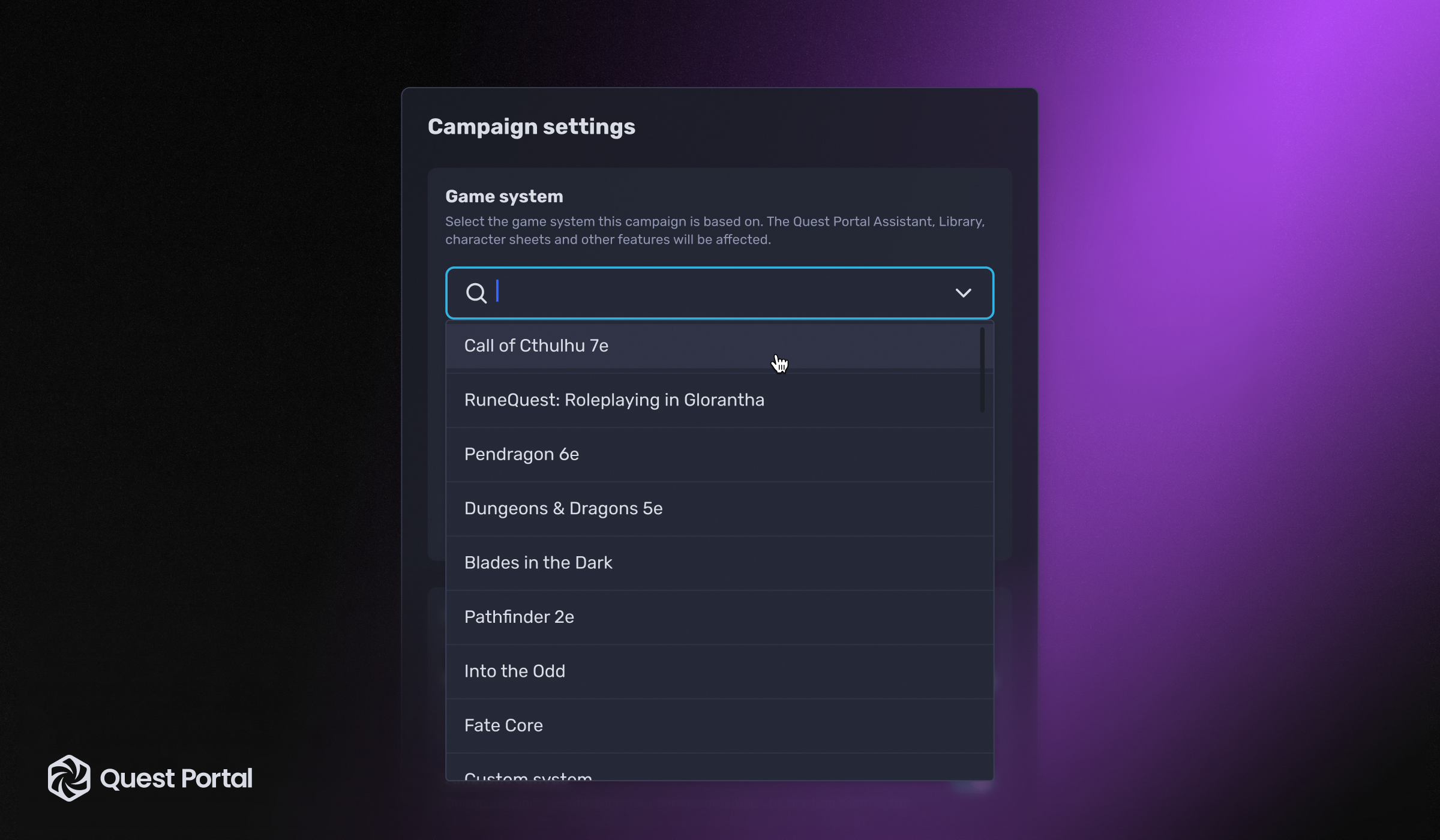 Select Your TTRPG Game System – Quest Portal