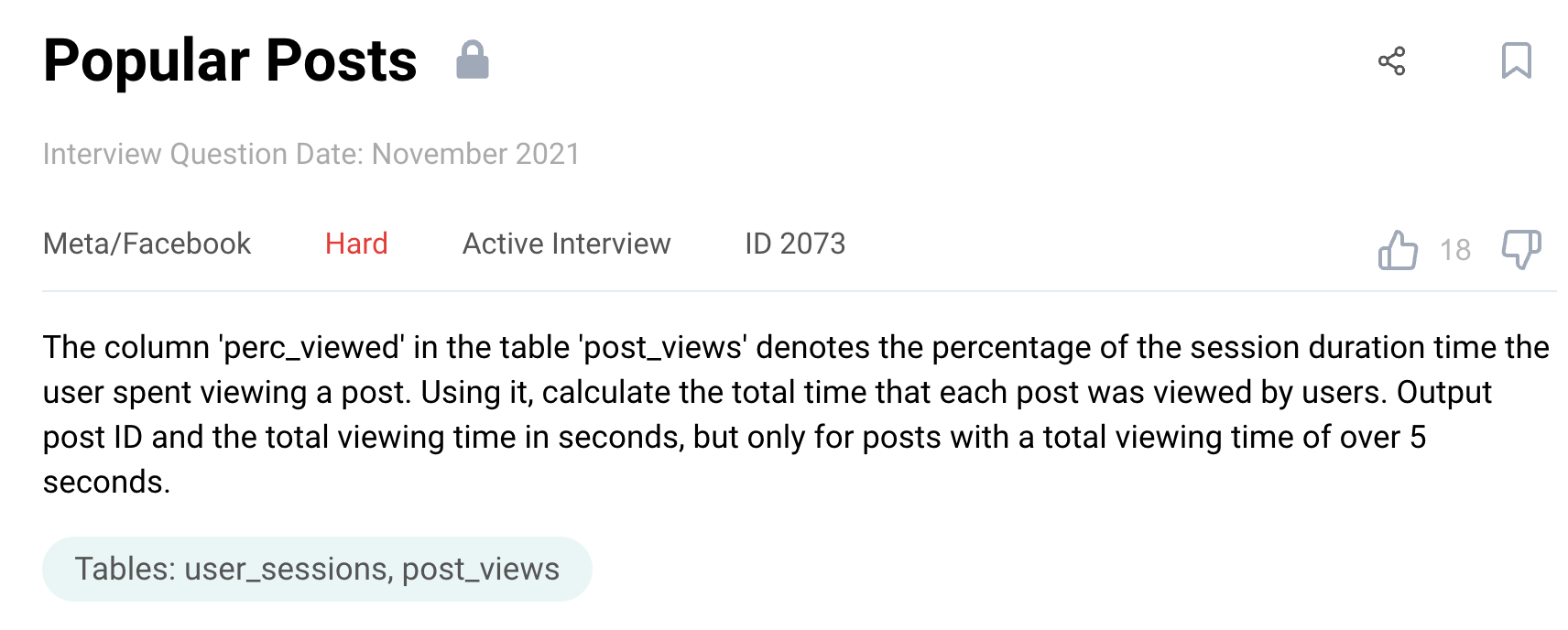 Facebook Interview Question Walkthrough Popular Posts Stratascratch