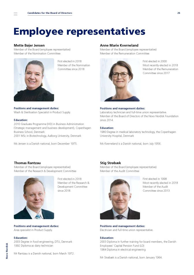 Employee representatives are elected to the Novo Nordisk A/S Board of ...