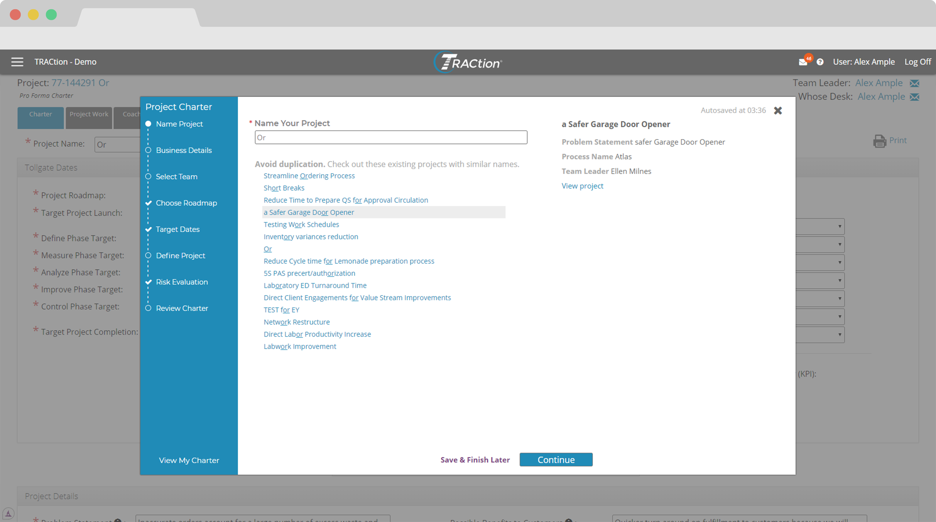 Lean Six Sigma Project Management | TRACtion Software Features | MoreSteam