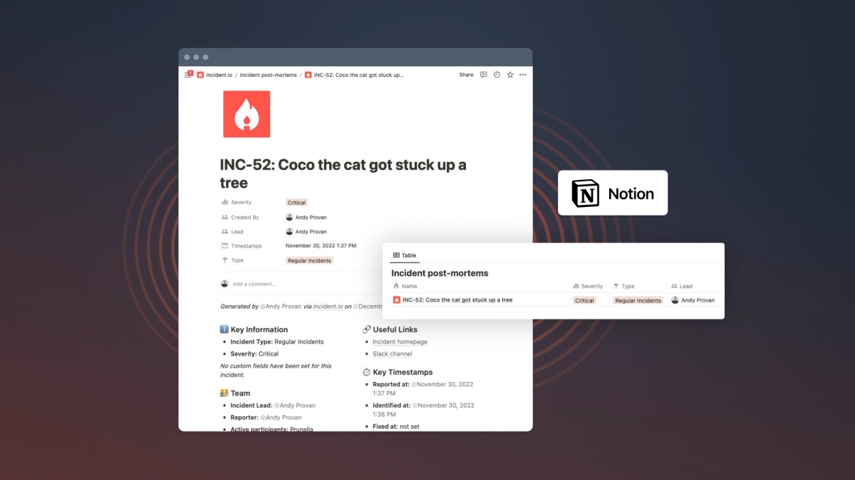 Notion integration and notifications | Changelog | incident.io