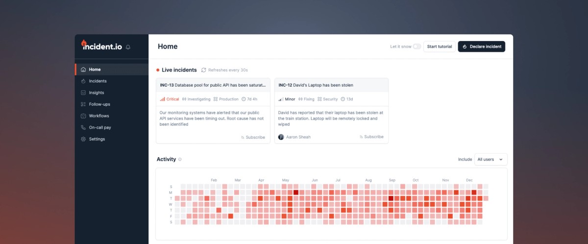 Live-reloading dashboard and incident homepage | Changelog | incident.io