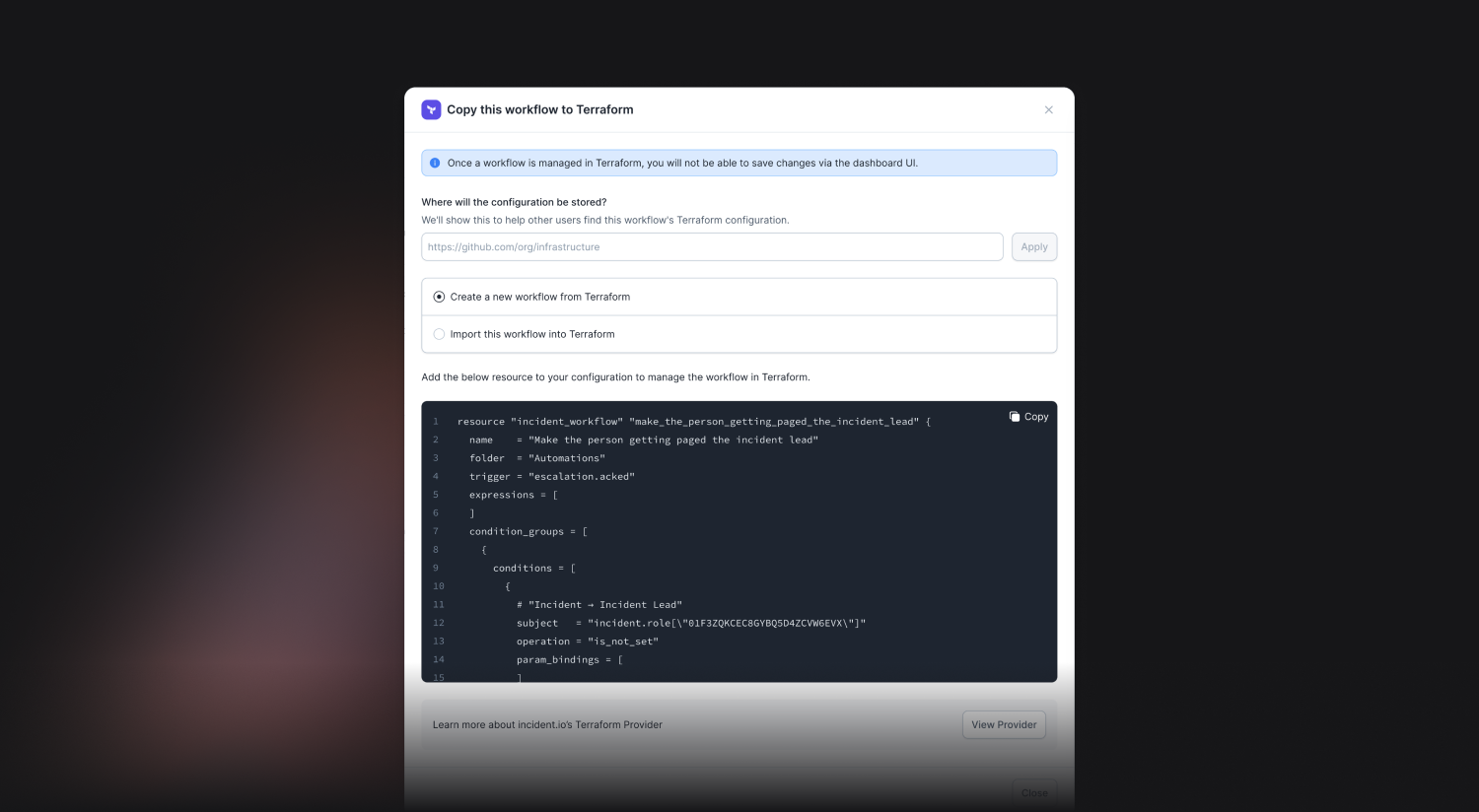 Manage workflows with Terraform | Changelog | incident.io