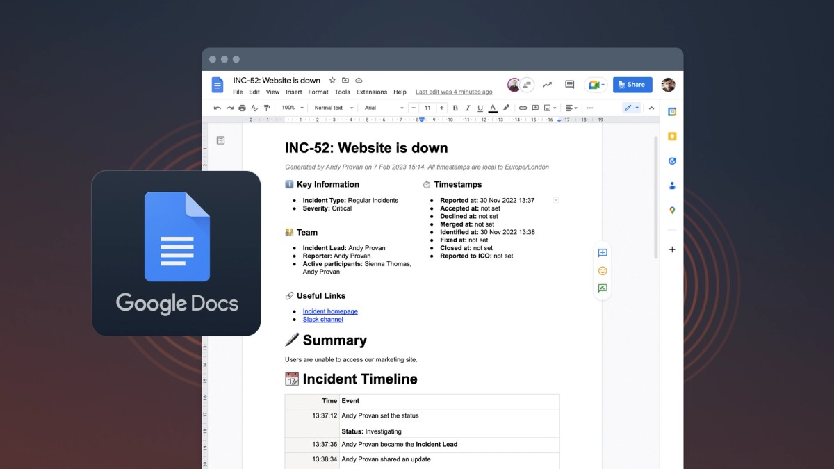 Google Docs integration | Changelog | incident.io