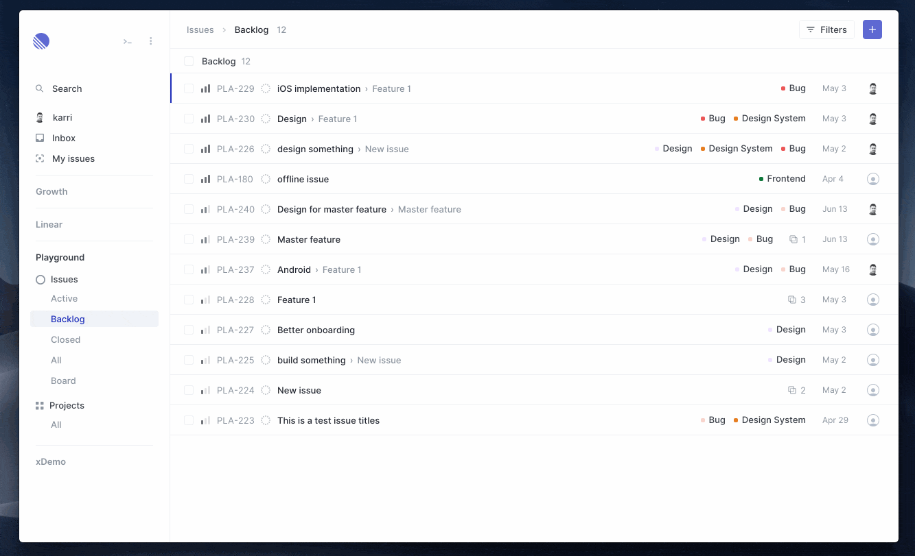 Backlog and Active Issues