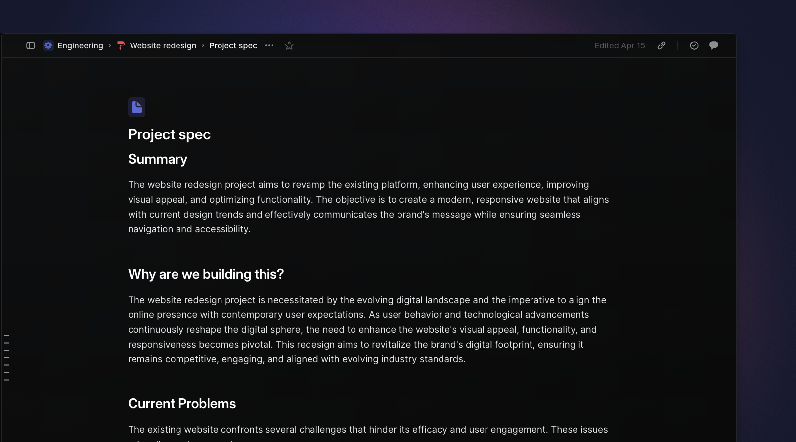 Project documents – Linear Docs