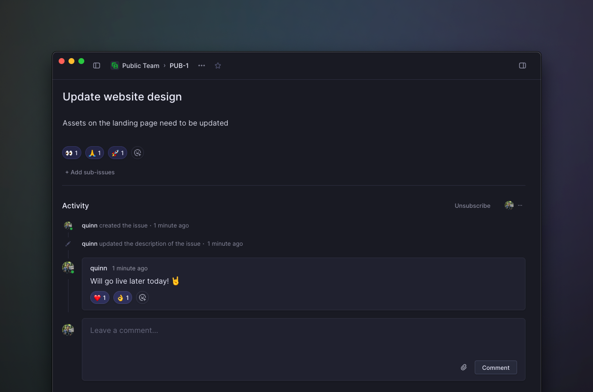 Comments and reactions – Linear Docs
