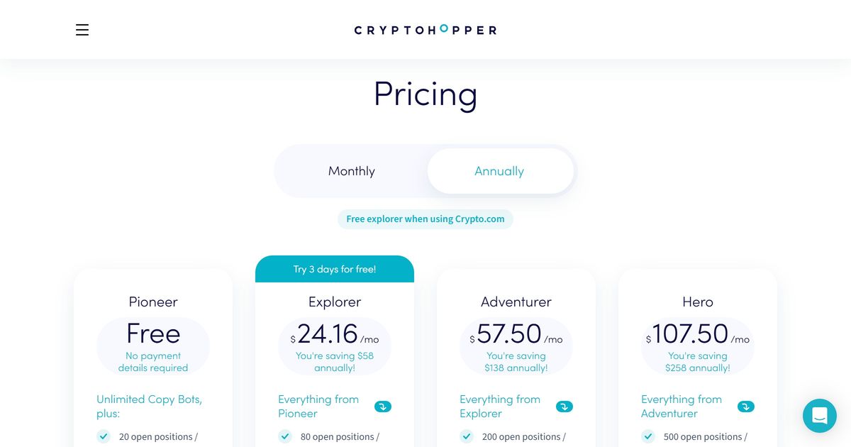 Cryptohopper Pricing | Compare Crypto Trading Bot Plans