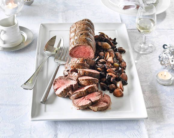 Whole roast fillet of beef with shallots and mushrooms Recipe | Beef ...