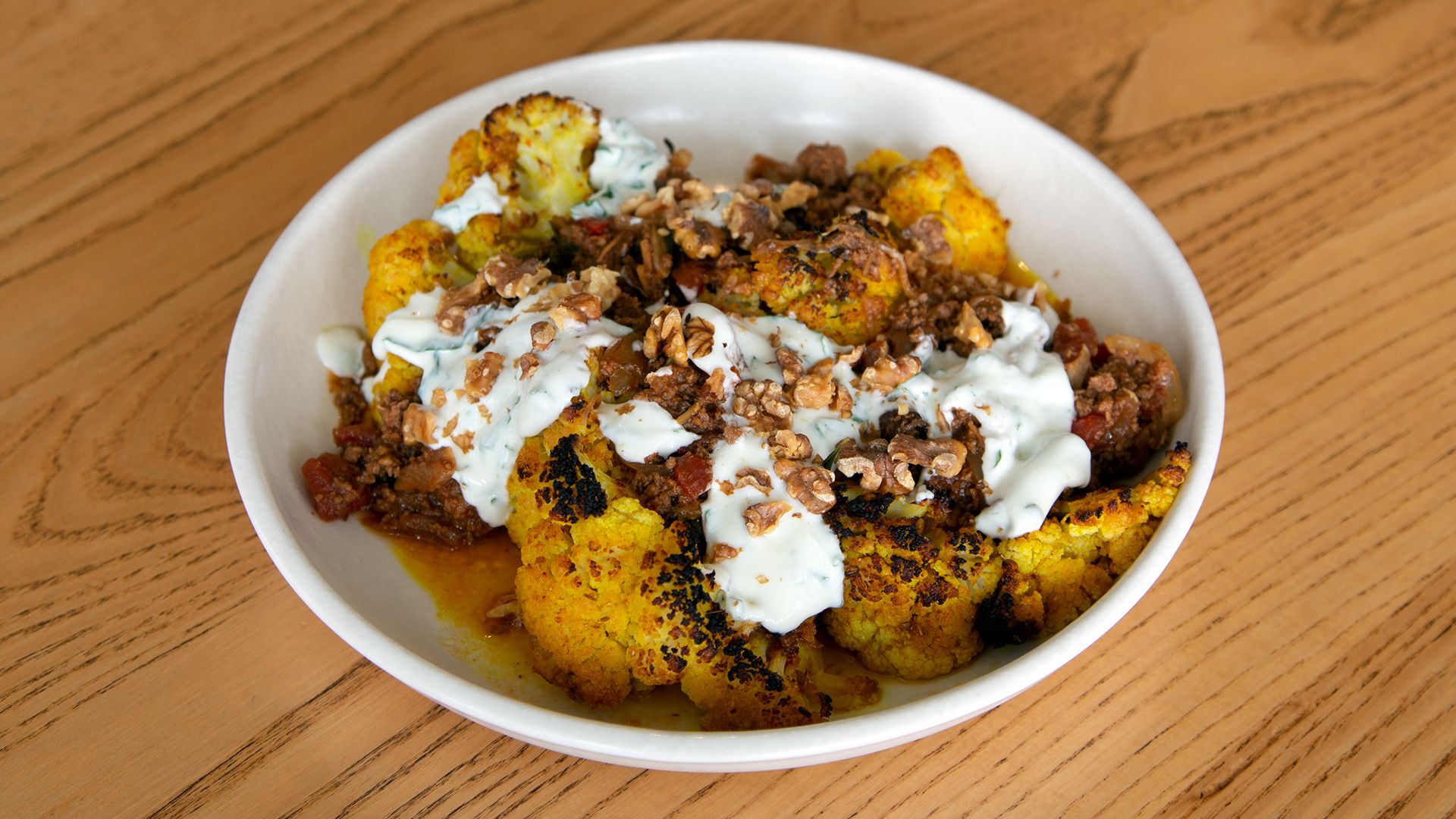 Roast Lemon Turmeric Cauliflower and Spiced Lamb Mince Recipe | Beef ...