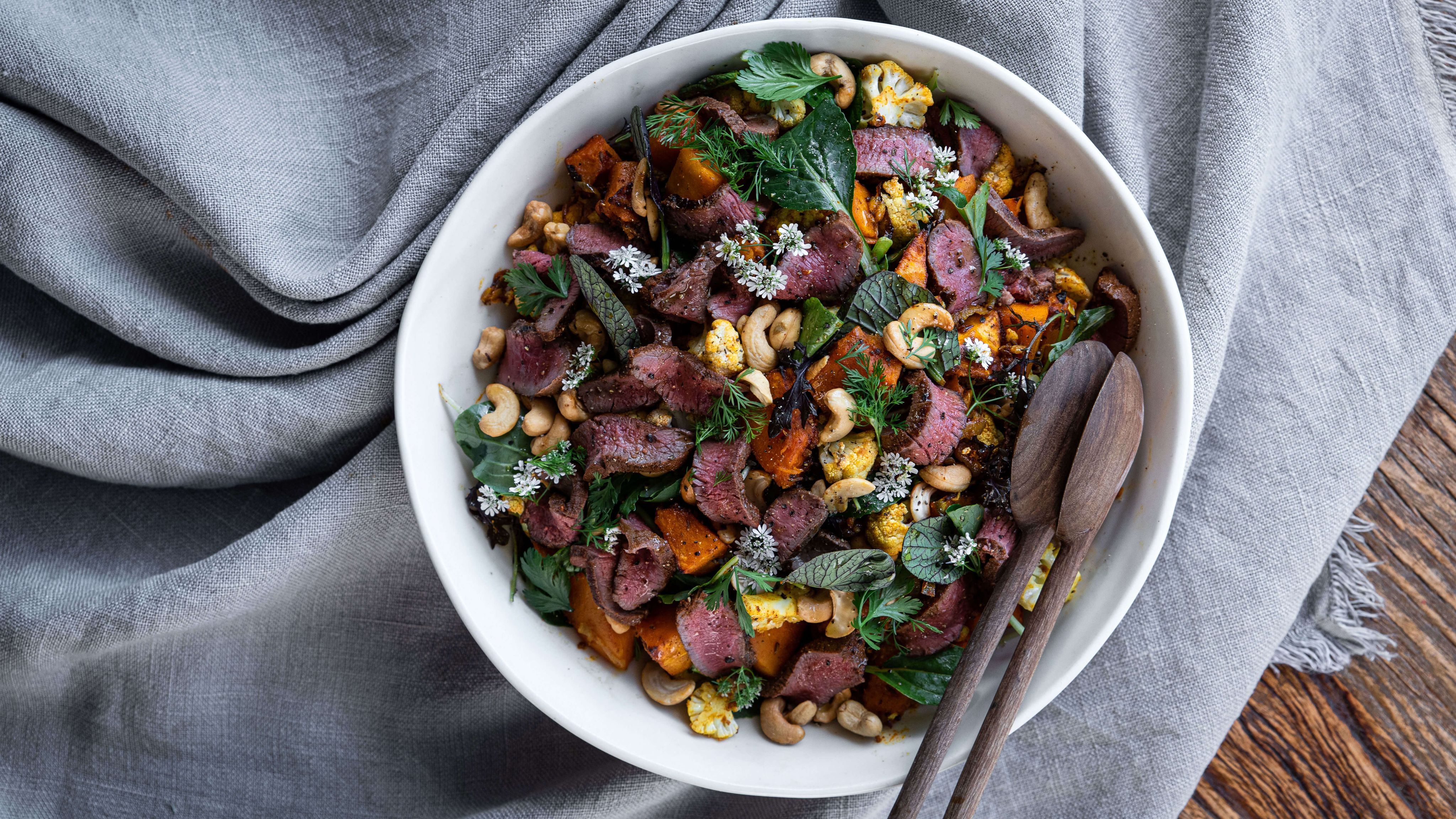 Lamb Loin with Indian Spiced Cauliflower Pumpkin Salad Recipe | Beef ...