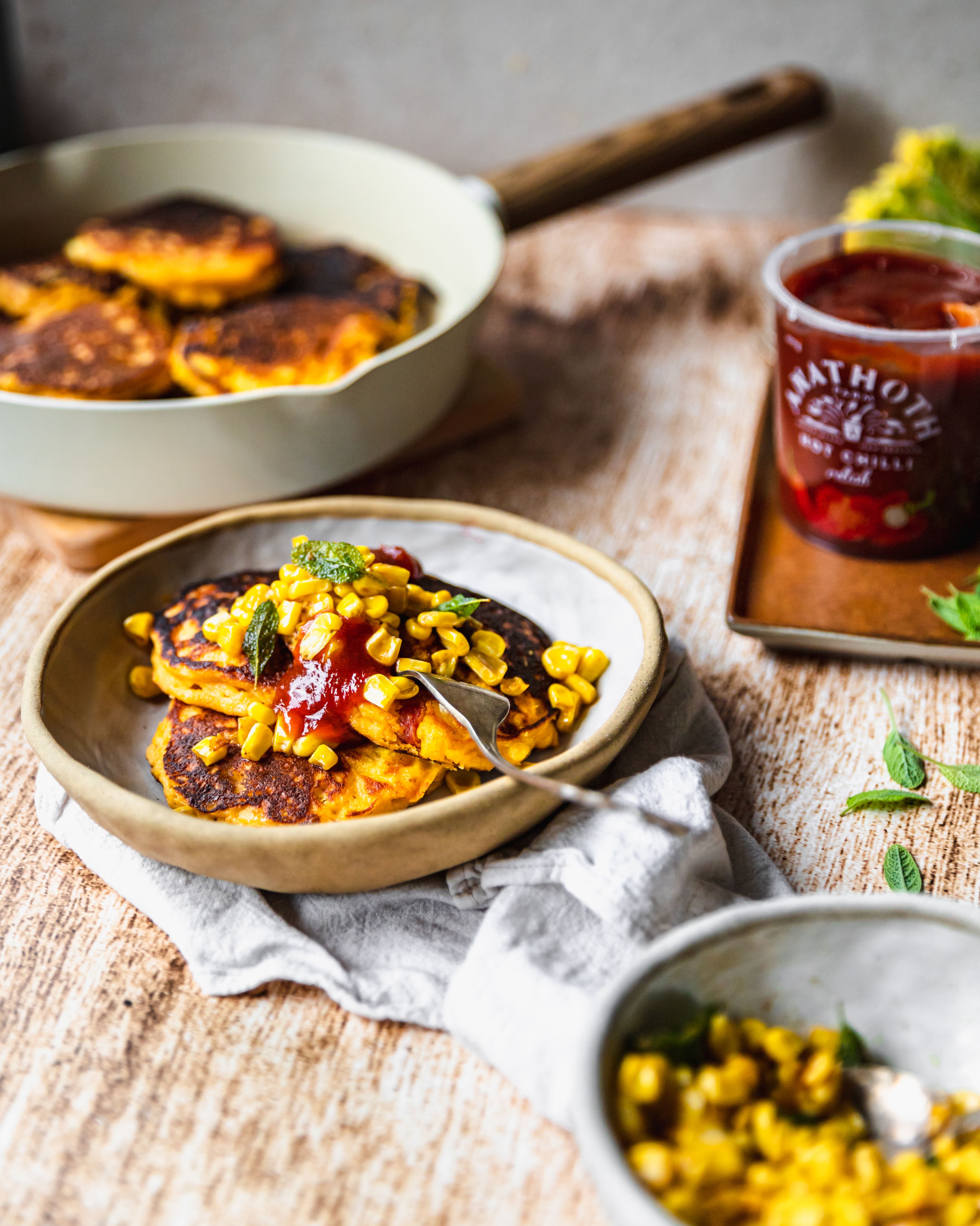 Recipe | Chilli & Parmesan Corn Fritters with Sage Butter Fried Corn ...