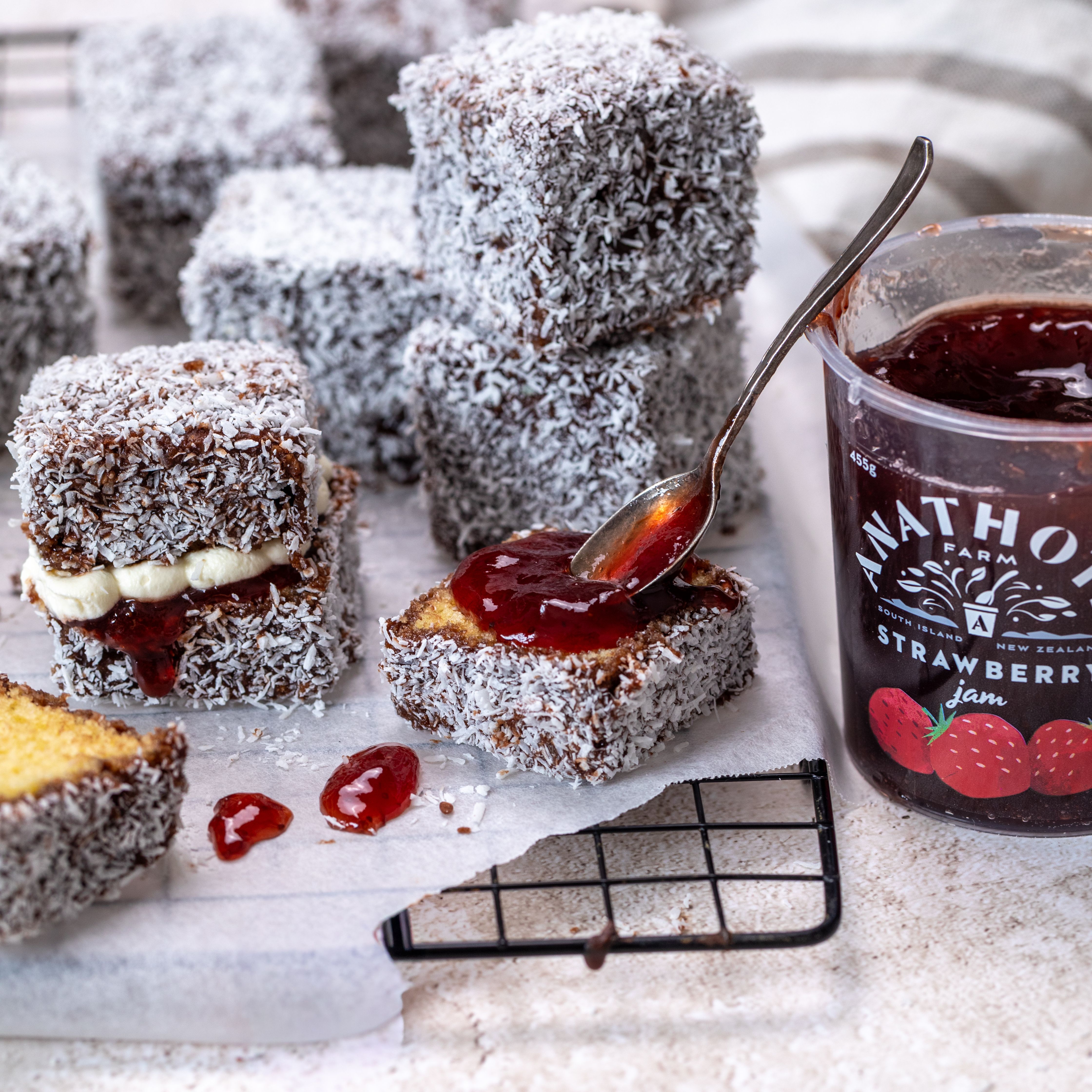 Recipe | Lamingtons with Strawberry Jam & Cream | Anathoth Farm