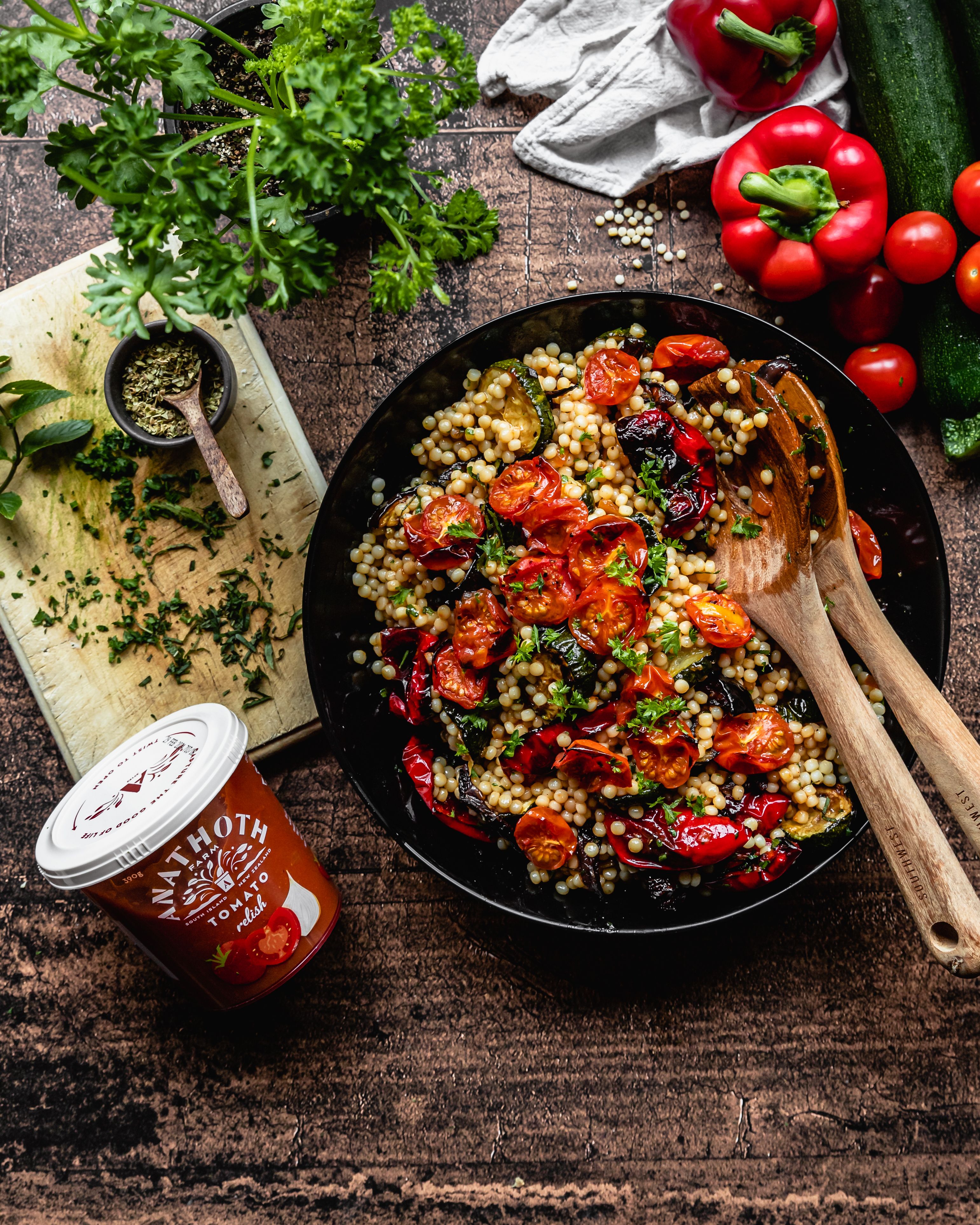 Recipe | Charred Capsicum, Zucchini & Pearl Couscous Salad | Anathoth Farm