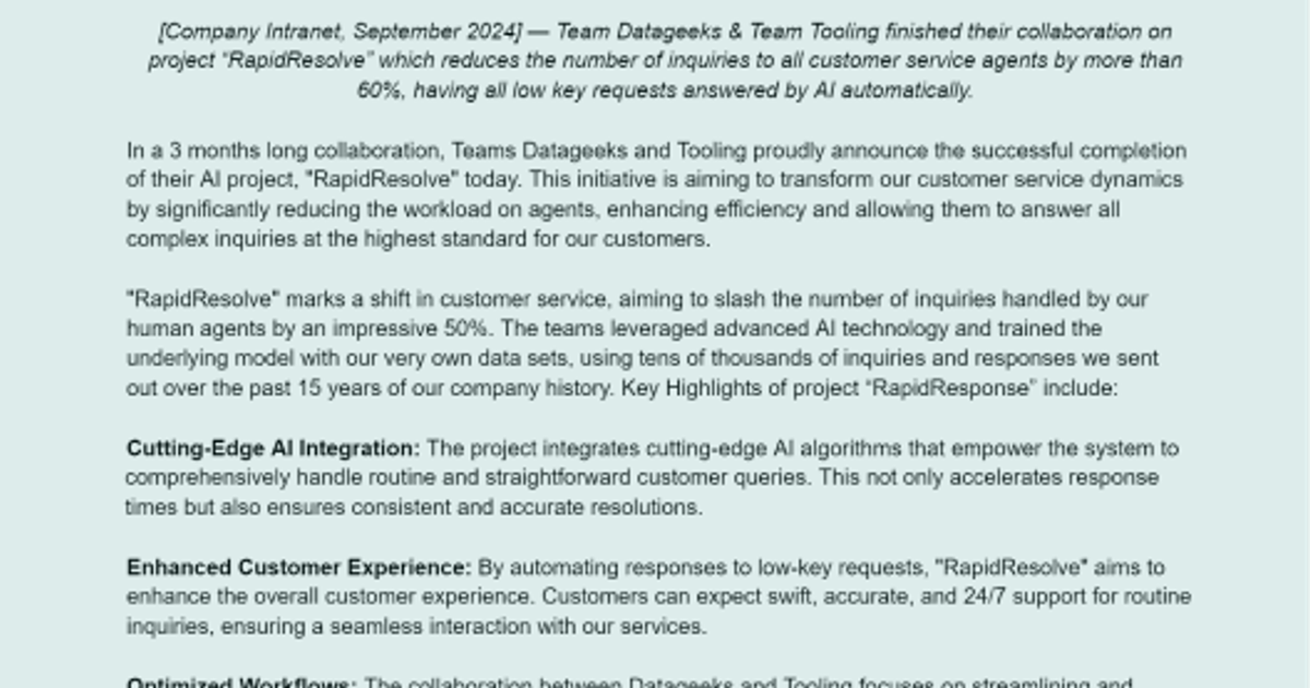 PR/FAQ for an internal tool