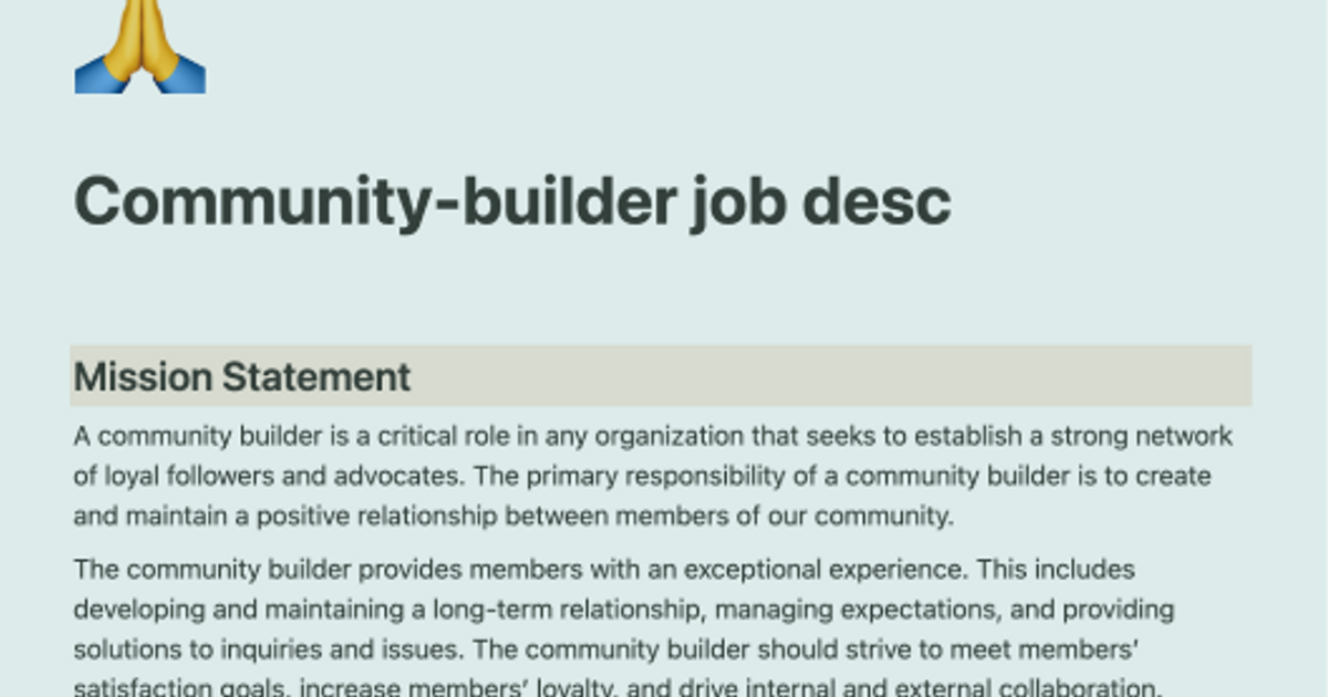 Community Builder Job Description at talent.io