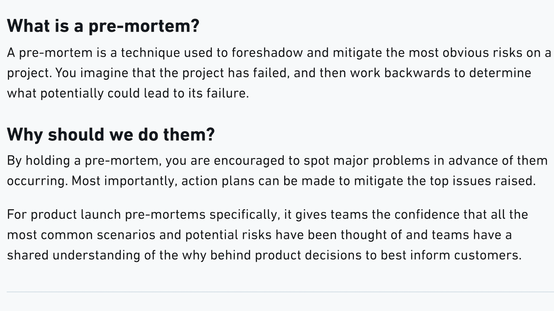 Pre-mortem creation guide at Meta