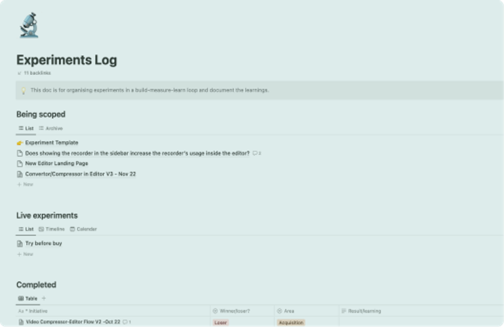 Experiment design & documentation template at Slack