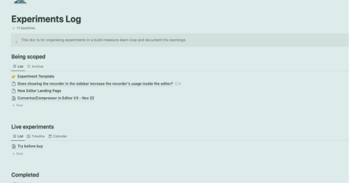 Experiment log at VEED