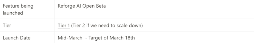 GTM plan for conversational AI open beta at Reforge