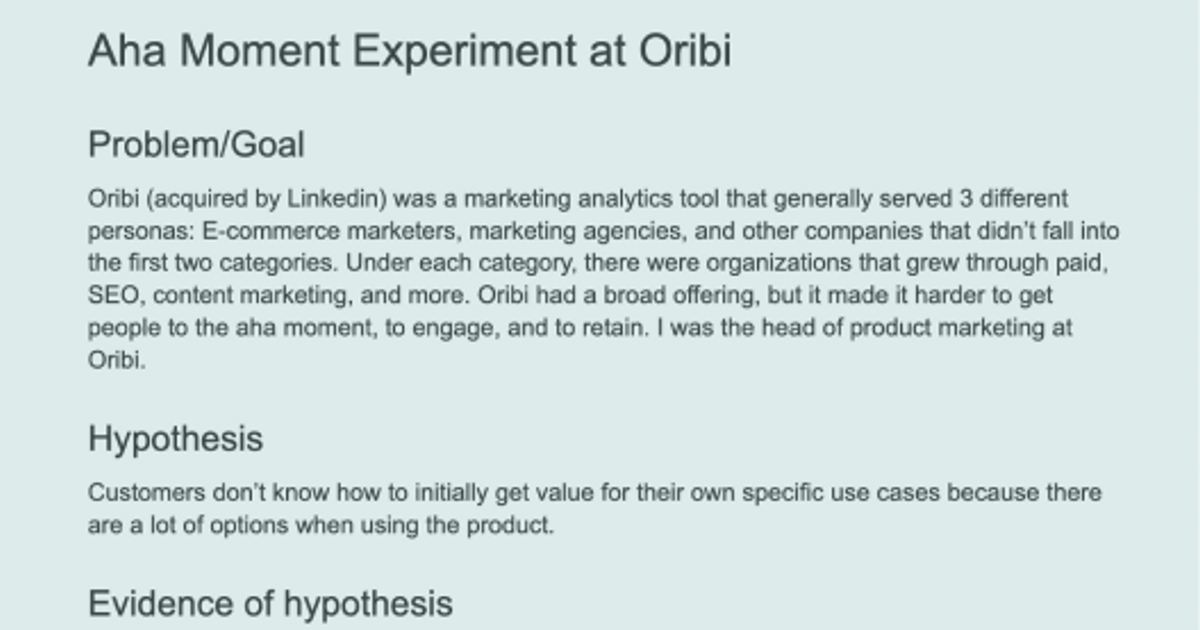 Aha Moment Experiment at Oribi