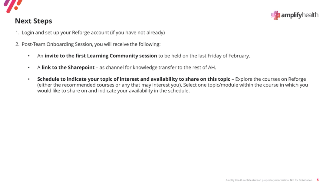 Employee learning plan for Amplify Health Asia