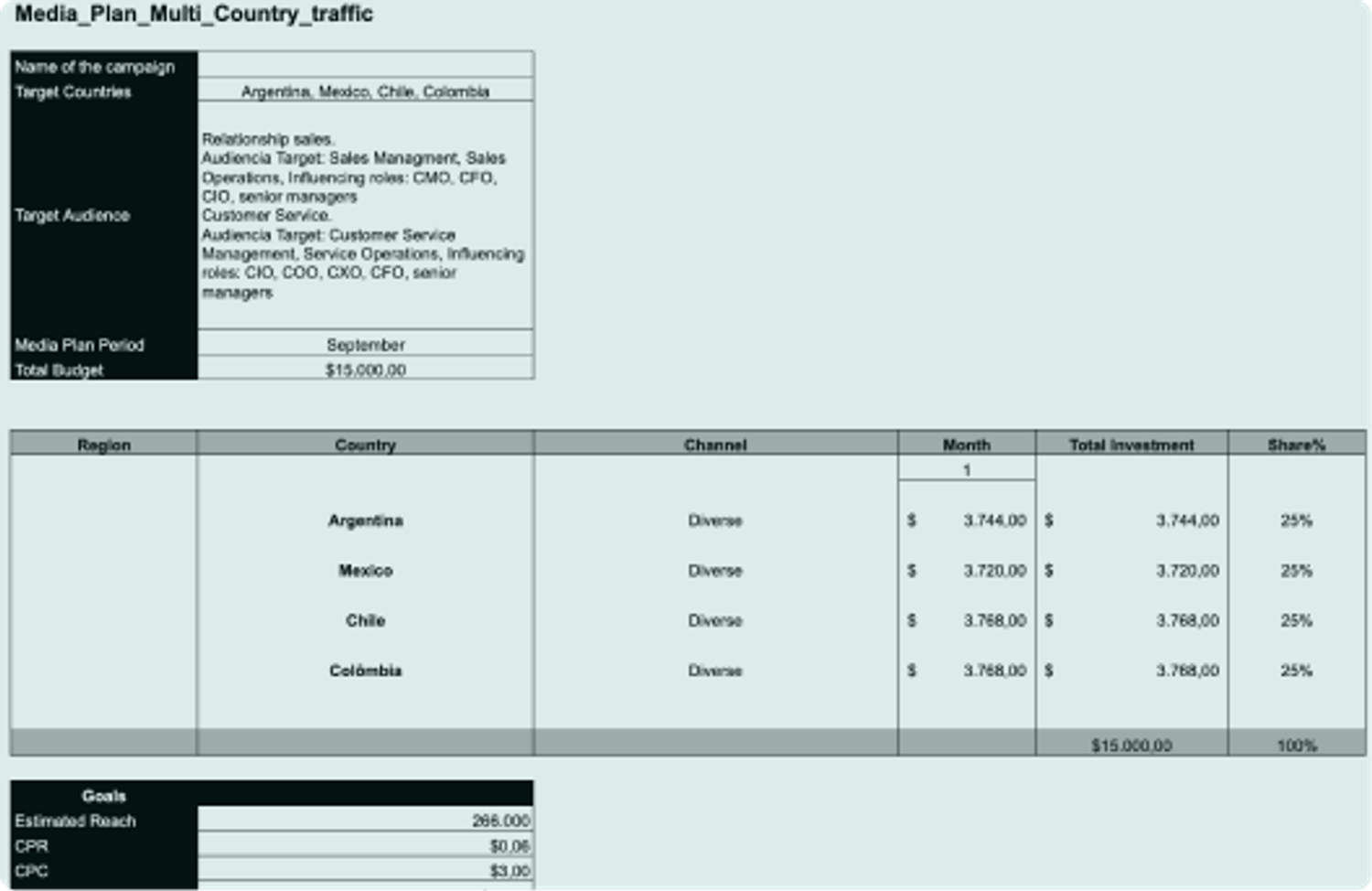 Media plan template at inDrive