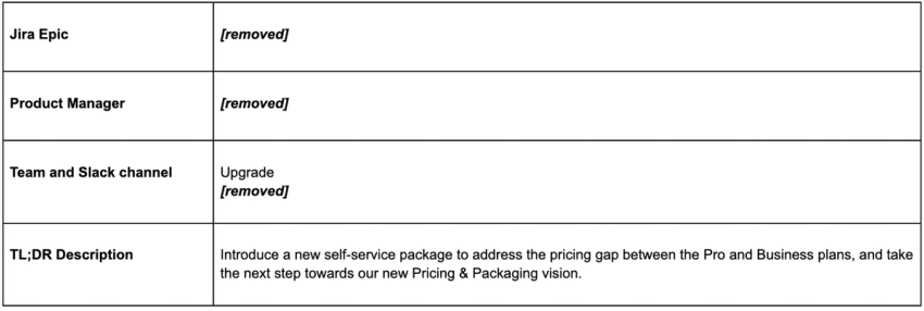 Product brief for new self-service plan at Vidyard