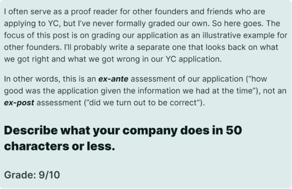 Successful Y Combinator Application