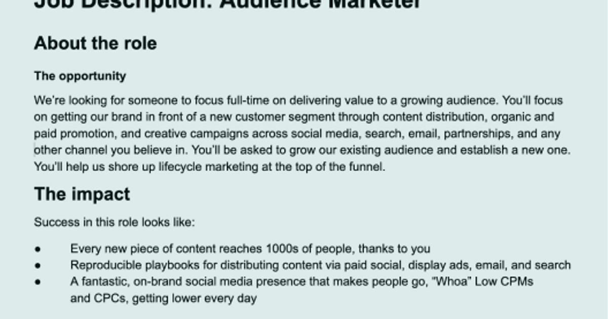 Audience Marketer Job Description at Buffer