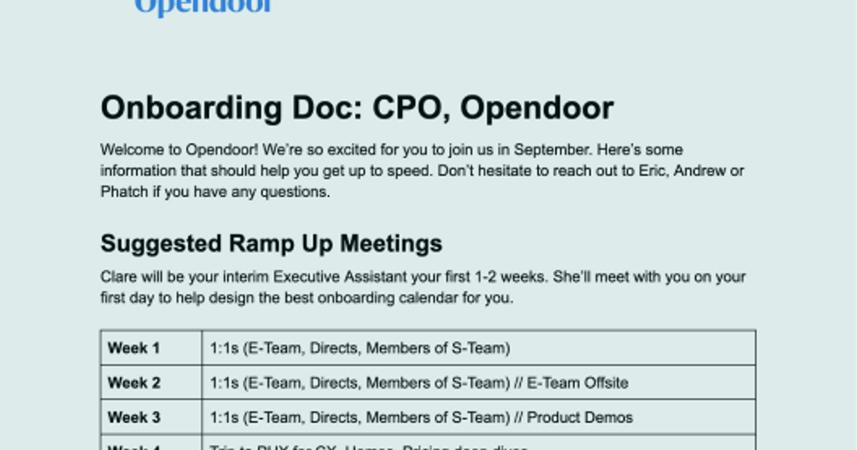 New CPO Onboarding Document at Opendoor