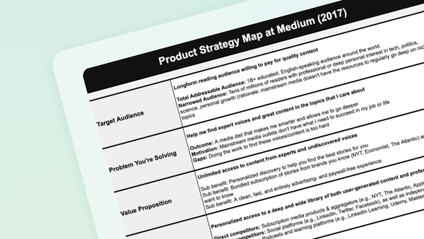 Product Strategy Map (PSM) template from Reforge