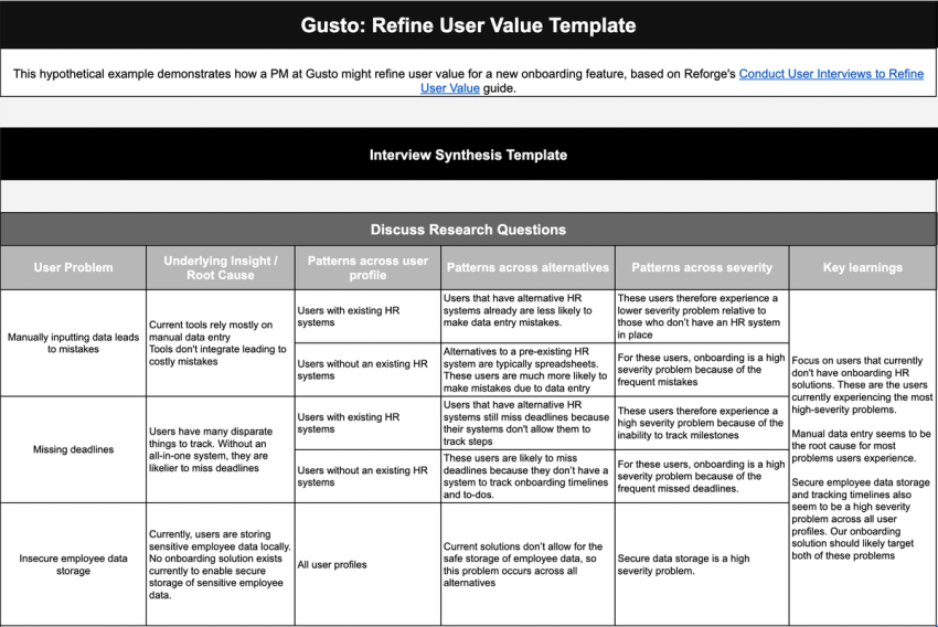 Refine user value template: Gusto example