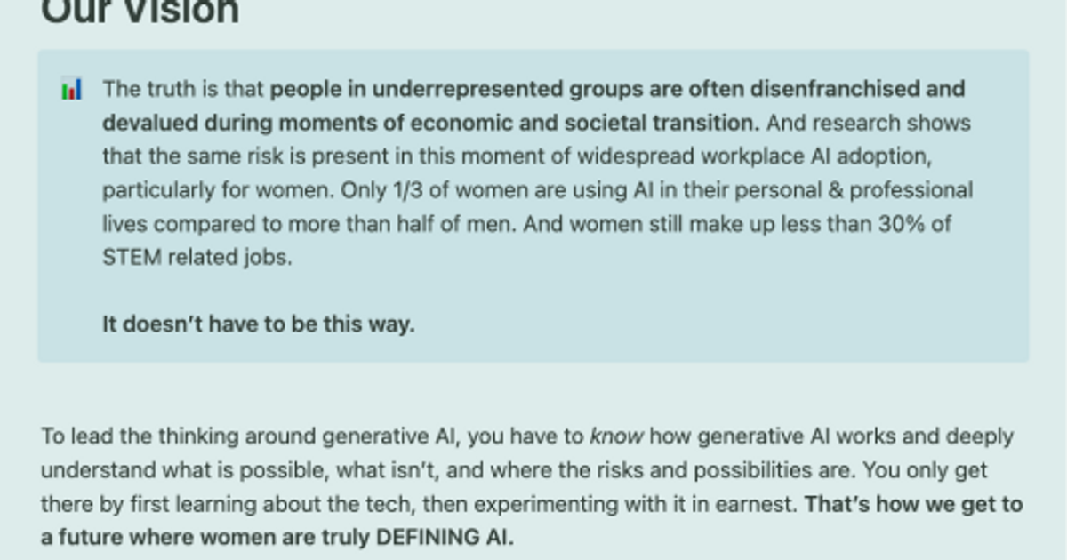 Mission, Vision, and Values at Women Defining AI