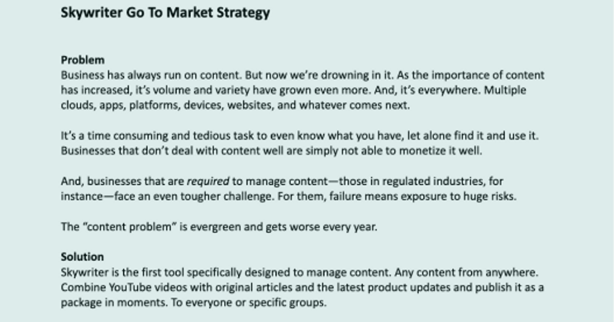 GTM Plan at Skywriter Systems