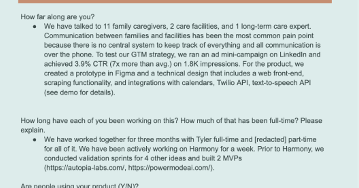 Successful Y Combinator application