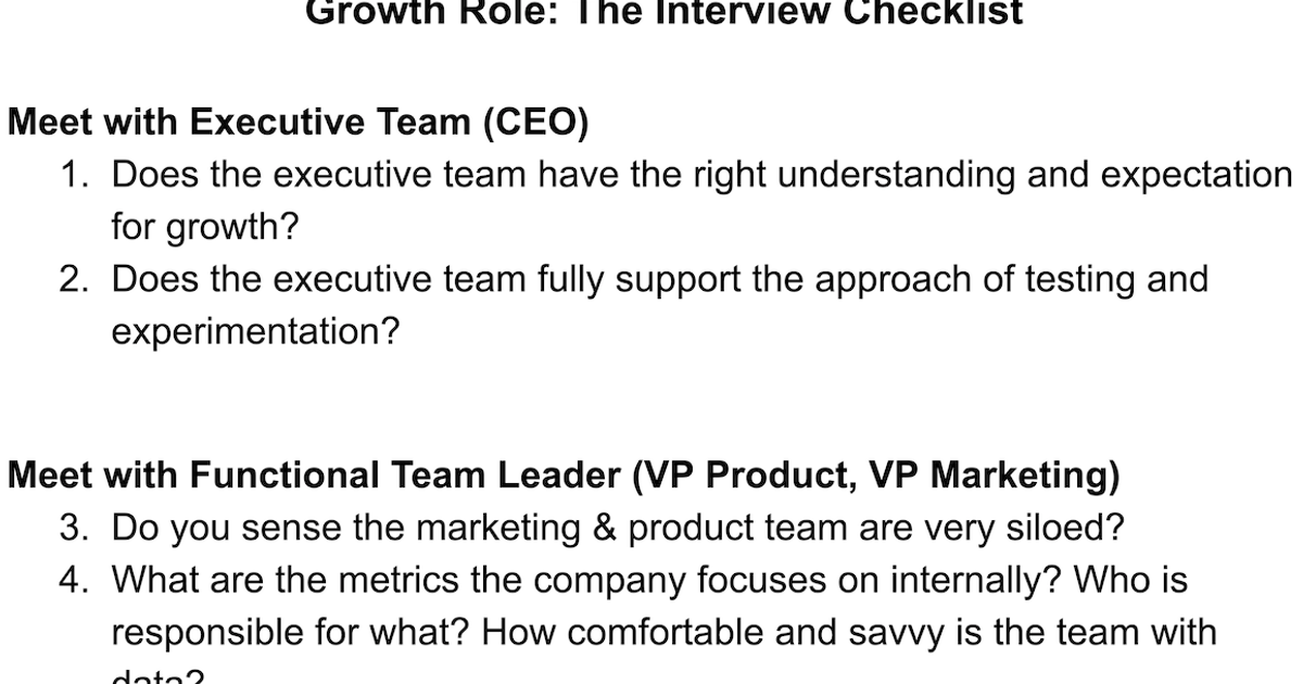 Growth Role Interview Checklist by Hila Qu